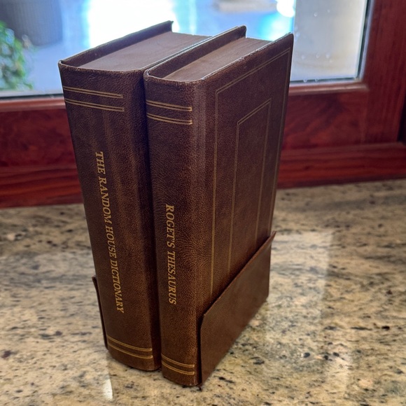 Accents | Vintage Brown Leather Book Set Dictionary And Thesaurus ...